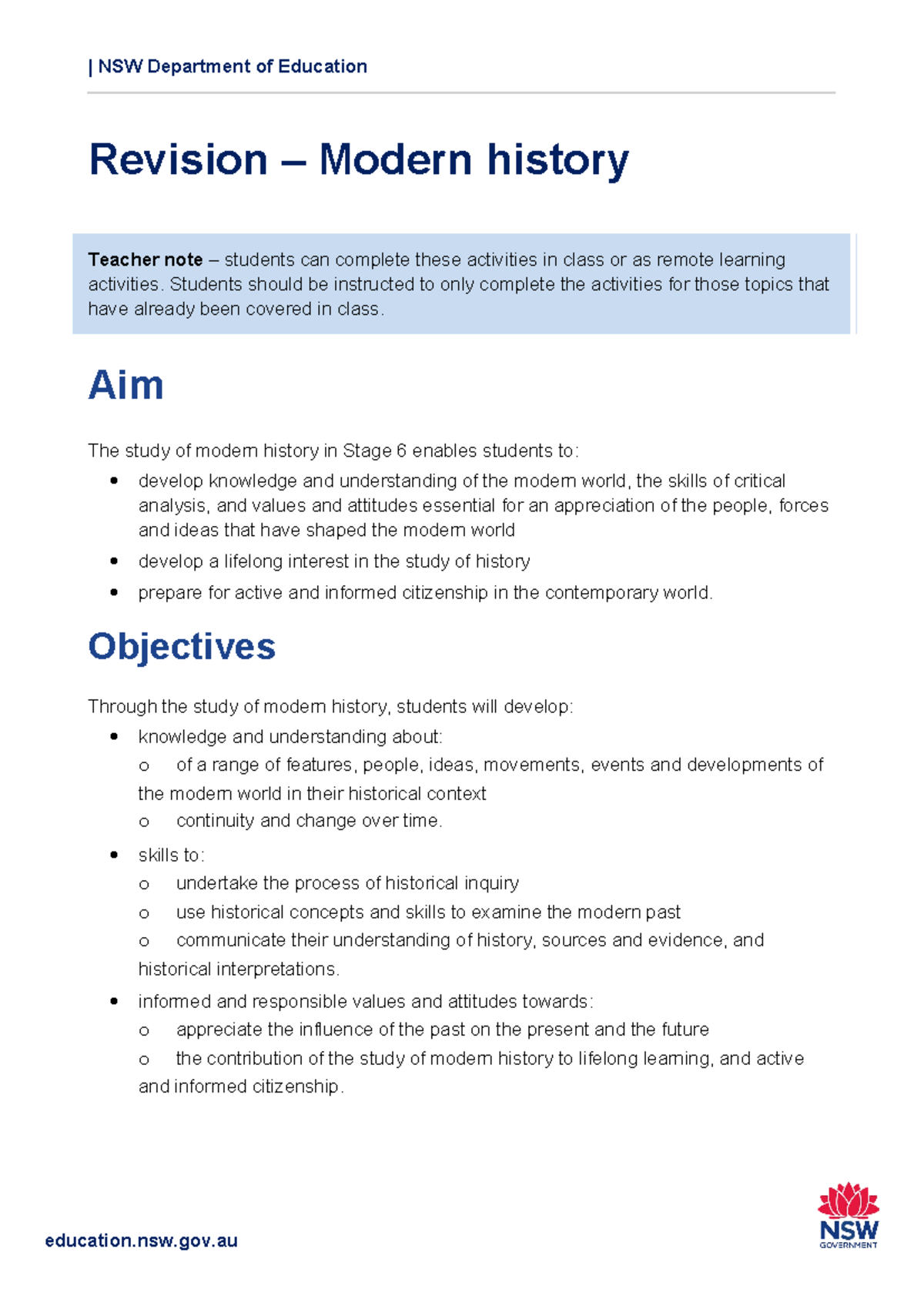Hsie s6 modern history hsc revision - | NSW Department of Education ...