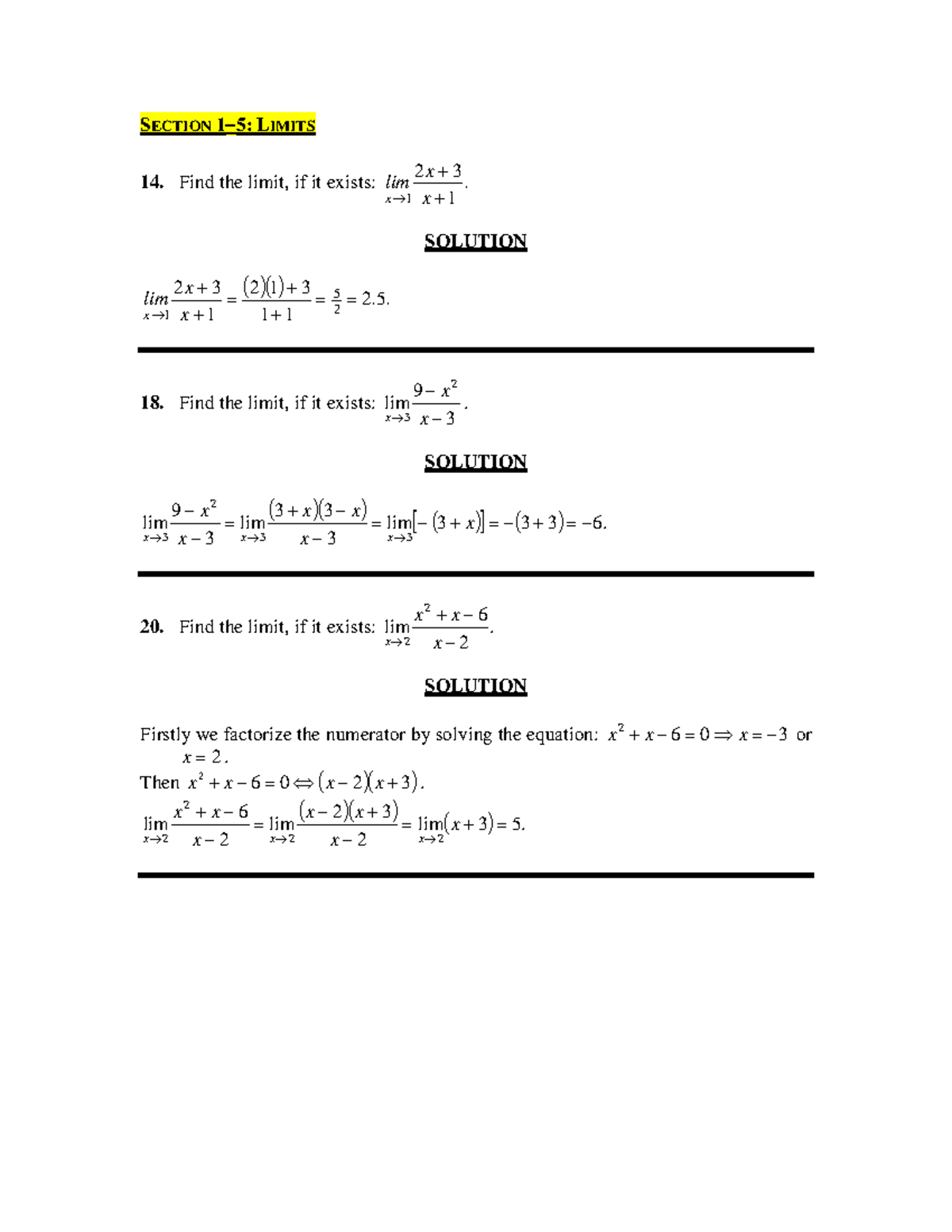 Section 1-5 Limits - Linear Algebra Exercises - SECTION 1−5: LIMITS 2x ...