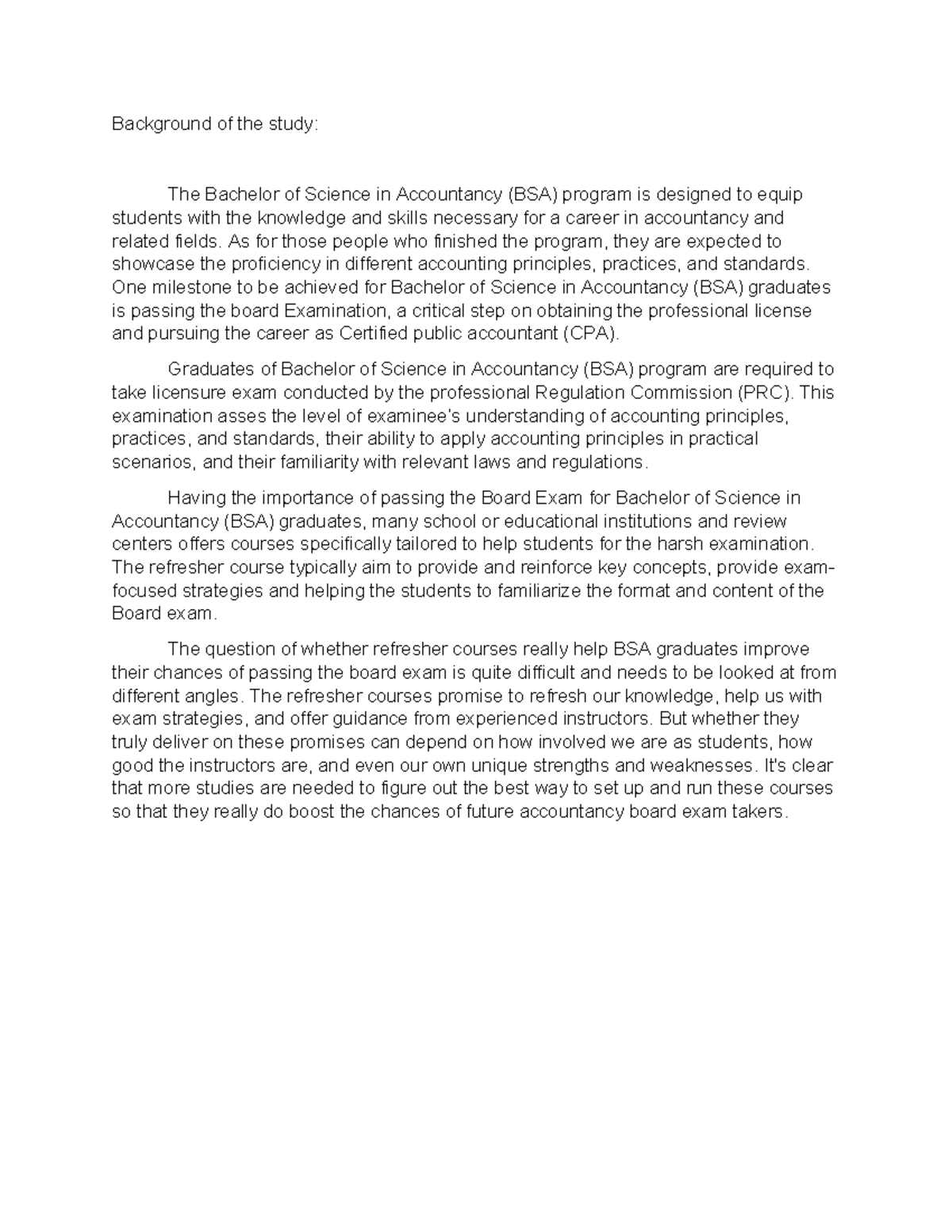 Background of the study - As for those people who finished the program ...