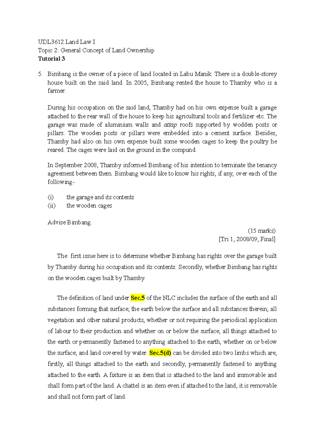 Tutorial 3 - Topic 2: General Concept of Land Ownership - UDL3612 Land ...