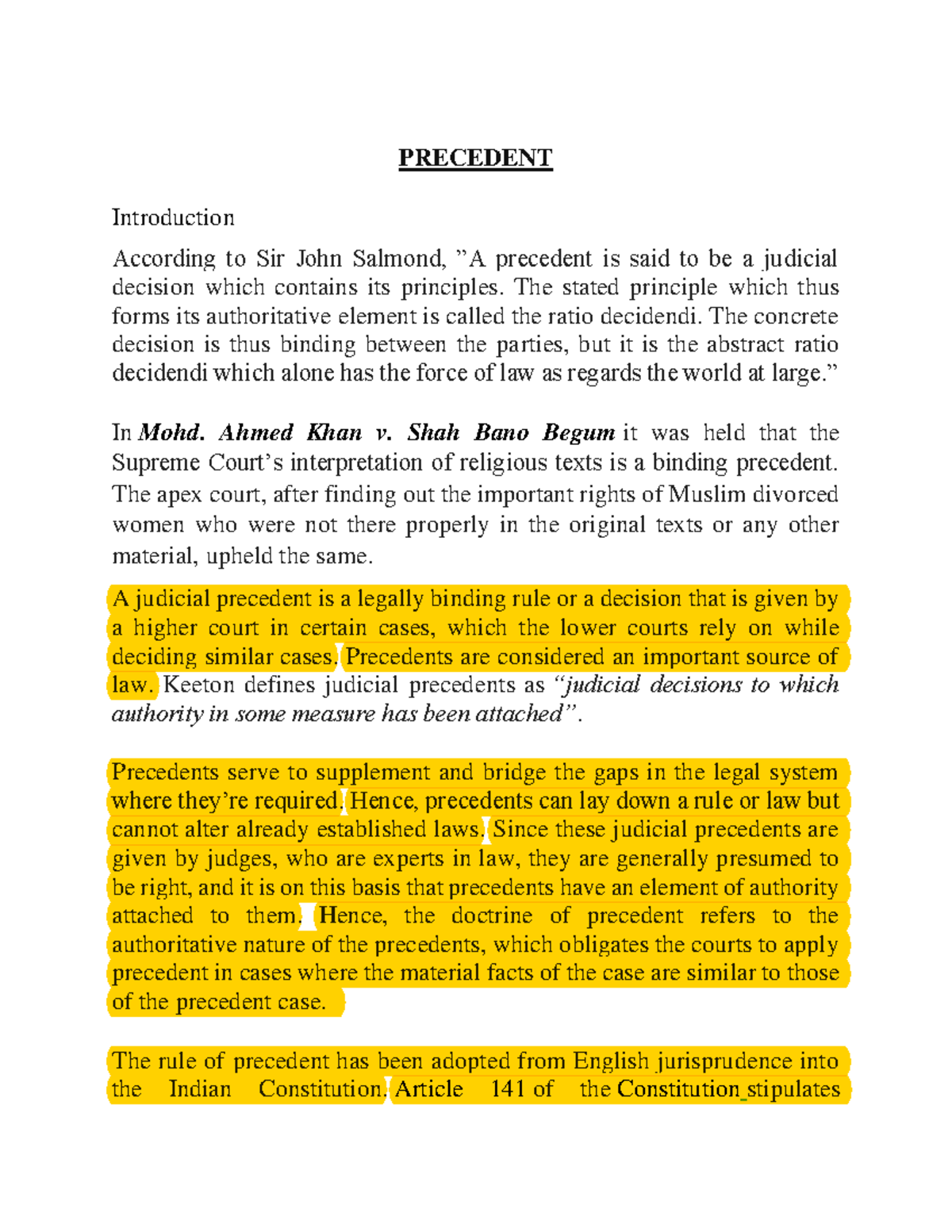 Precedent - Summary Taxation Laws - PRECEDENT Introduction According to ...