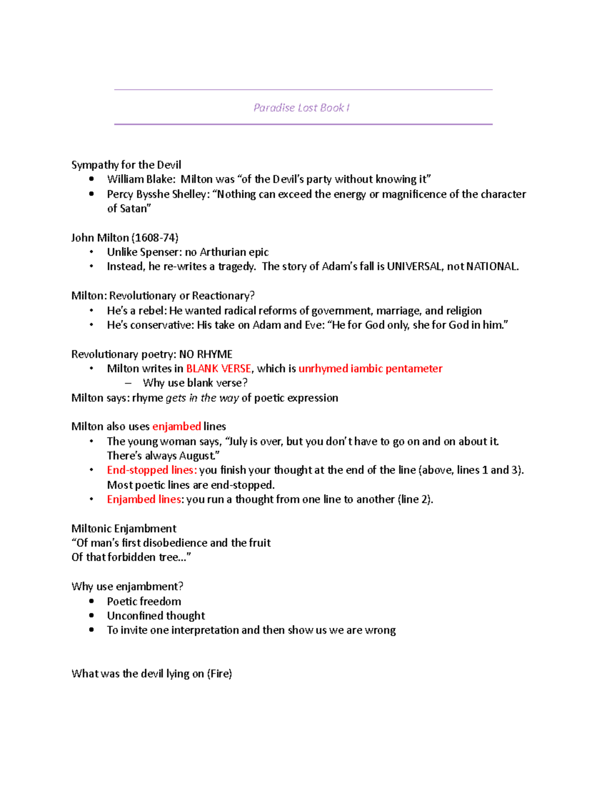 Paradise Lost Book I - Paradise Lost Book I Sympathy for the Devil ...