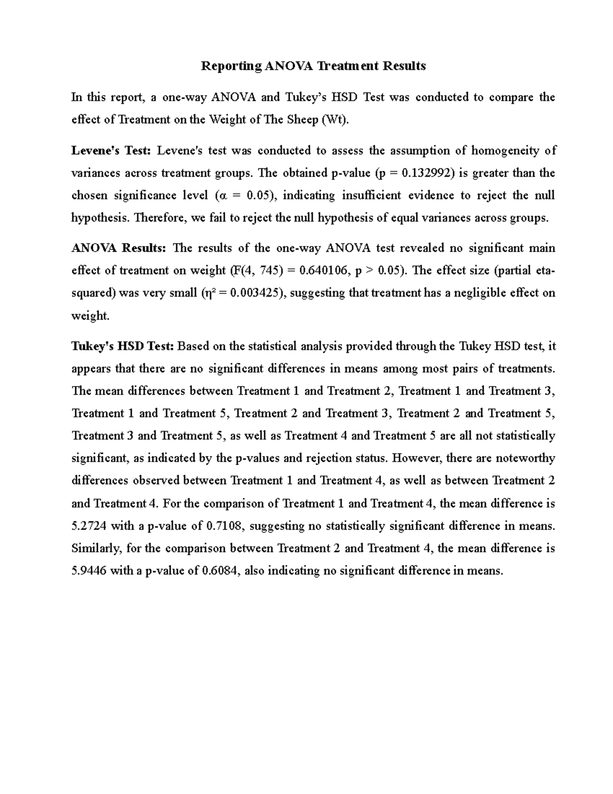Anova Treatment Report - Reporting ANOVA Treatment Results In this ...