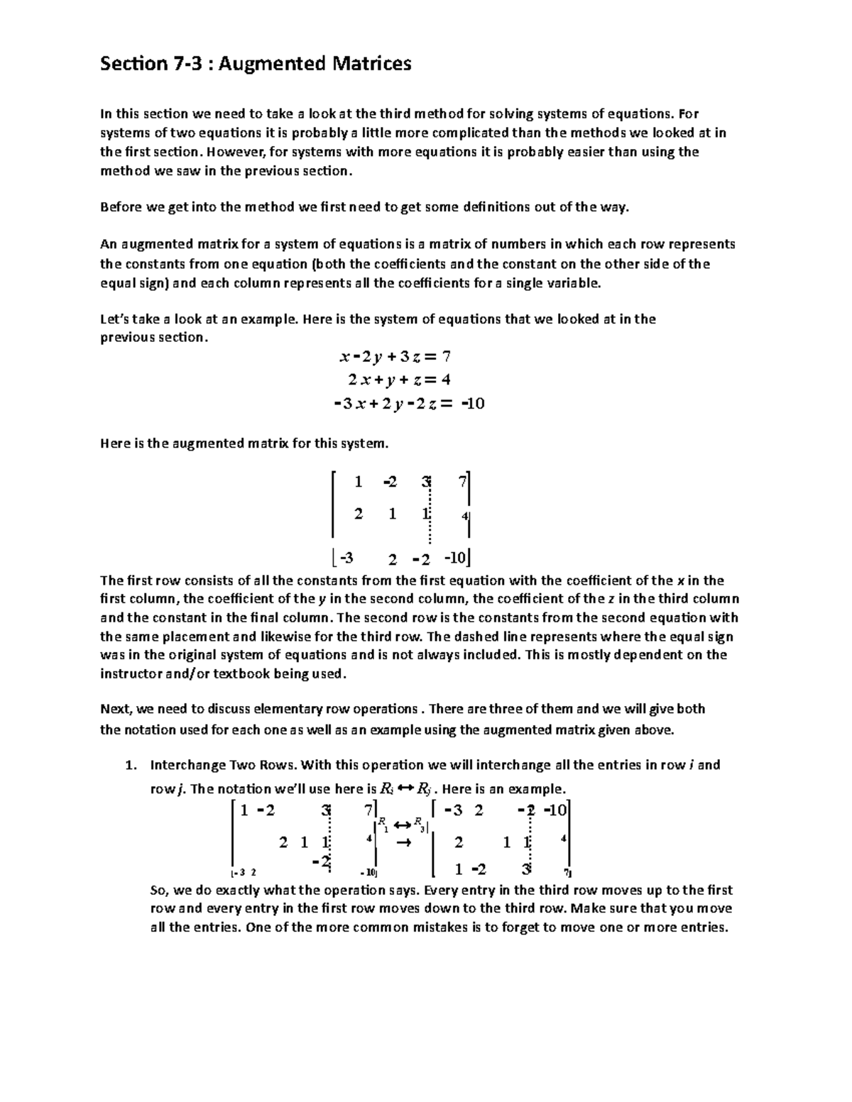 Augmented matrices - Section 7-3 : Augmented Matrices In this section ...