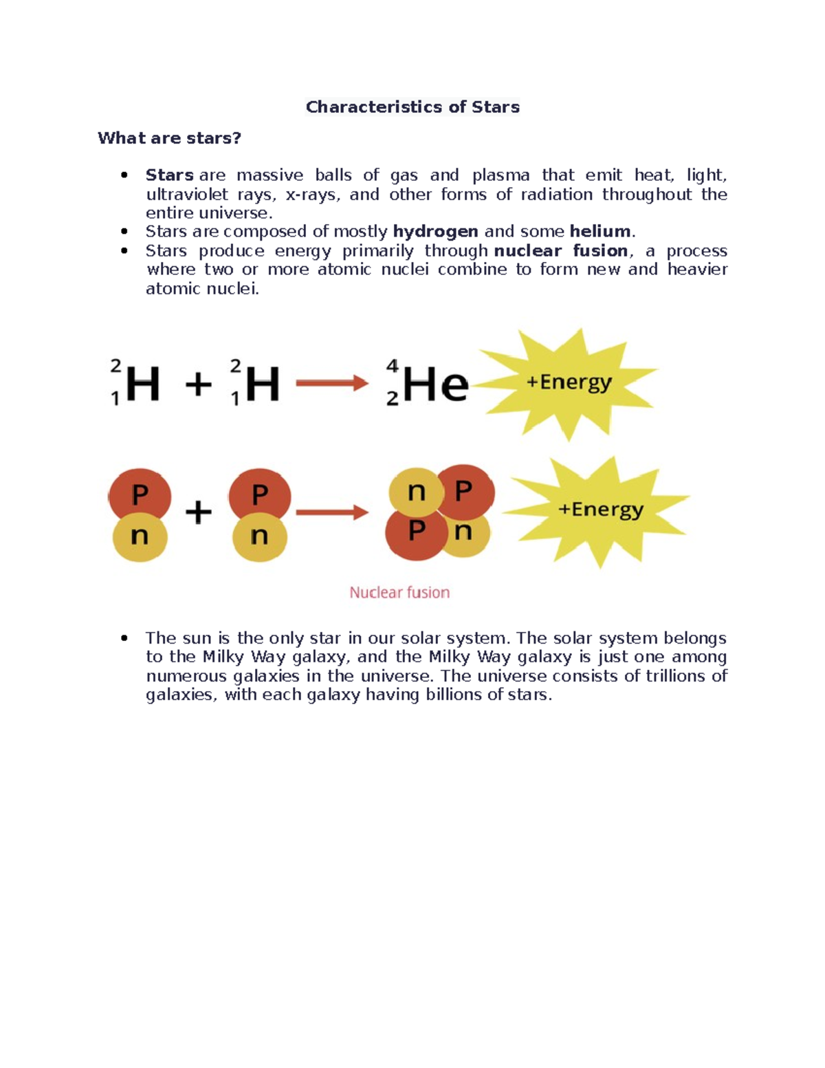 Characteristics of Stars - Stars are composed of mostly hydrogen and ...