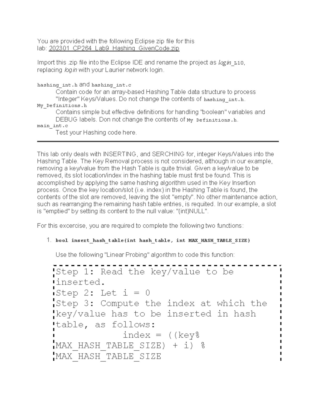CP264 Lab 9 - Lab 9 questions - You are provided with the following Eclipse zip file for this ...