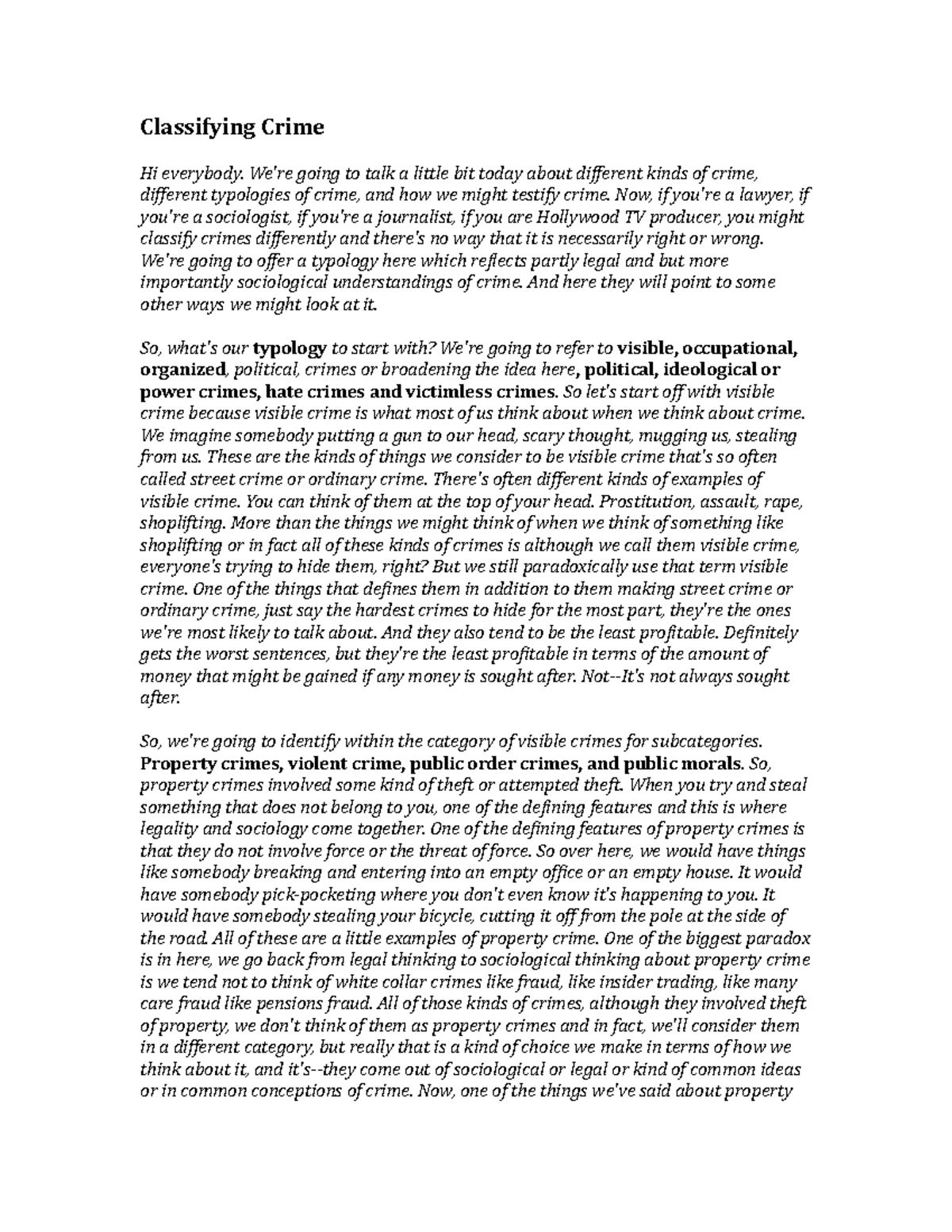 Classifying Crime - Studocu