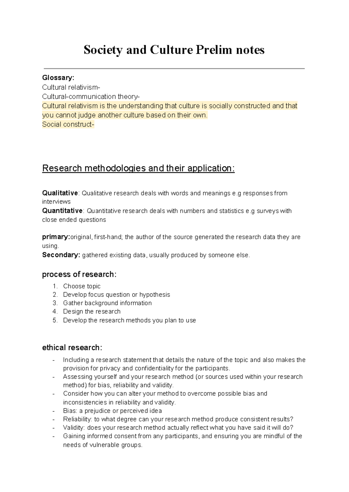 Society and culture prelim notes - Society and Culture Prelim notes ...