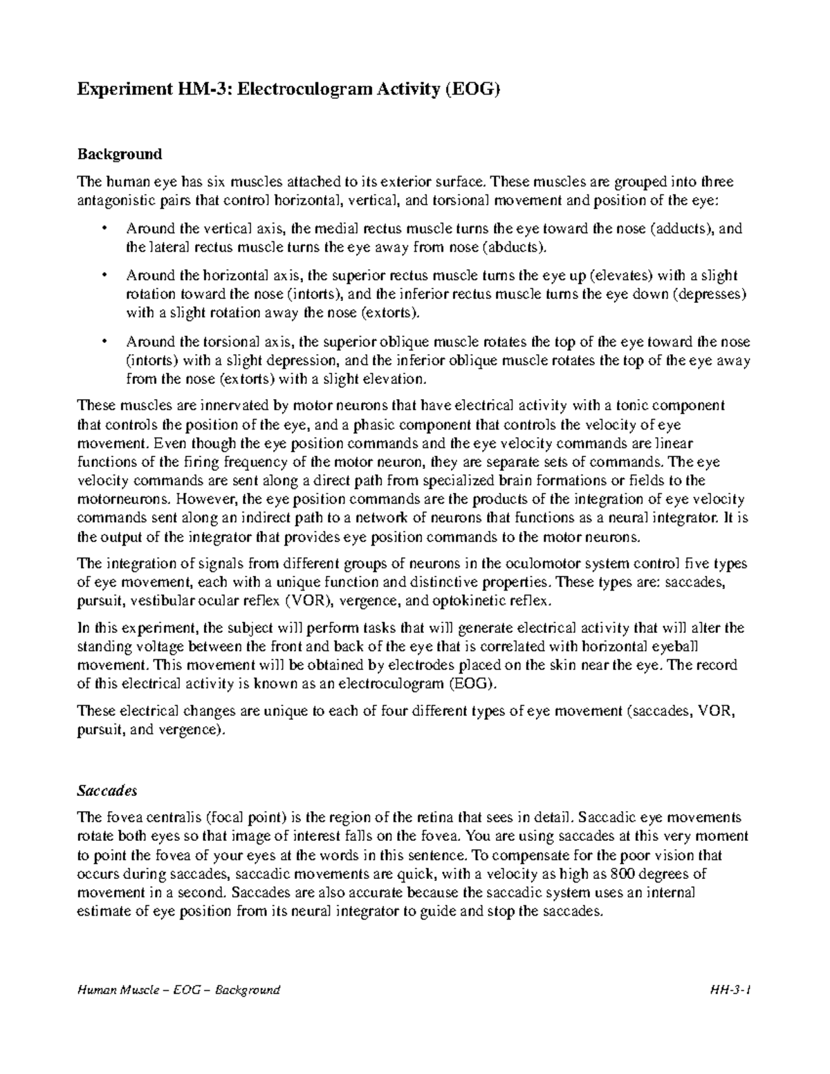 EOG Background - mandatory assignment for lab report 1 - Experiment HM ...