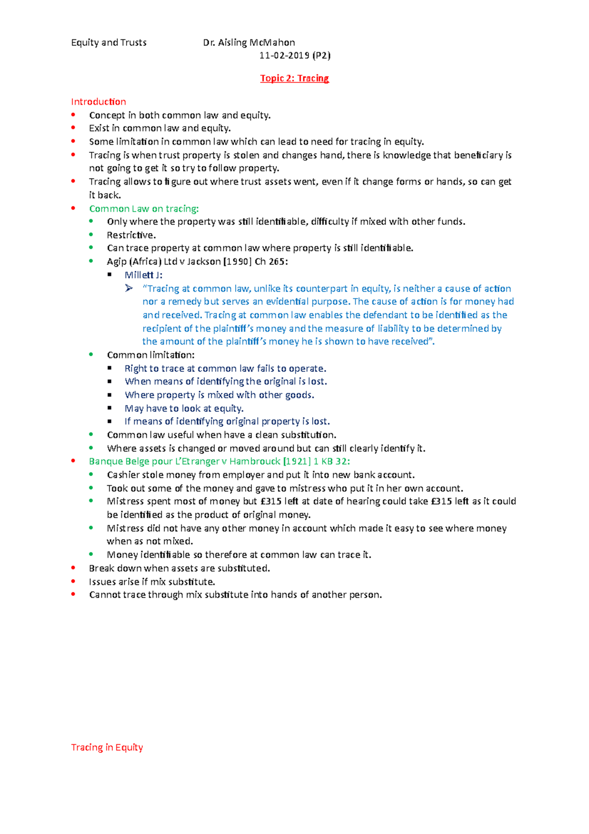 Lecture 4 - Estoppel - 11-02-2019 (P2) Topic 2: Tracing Introduction ...