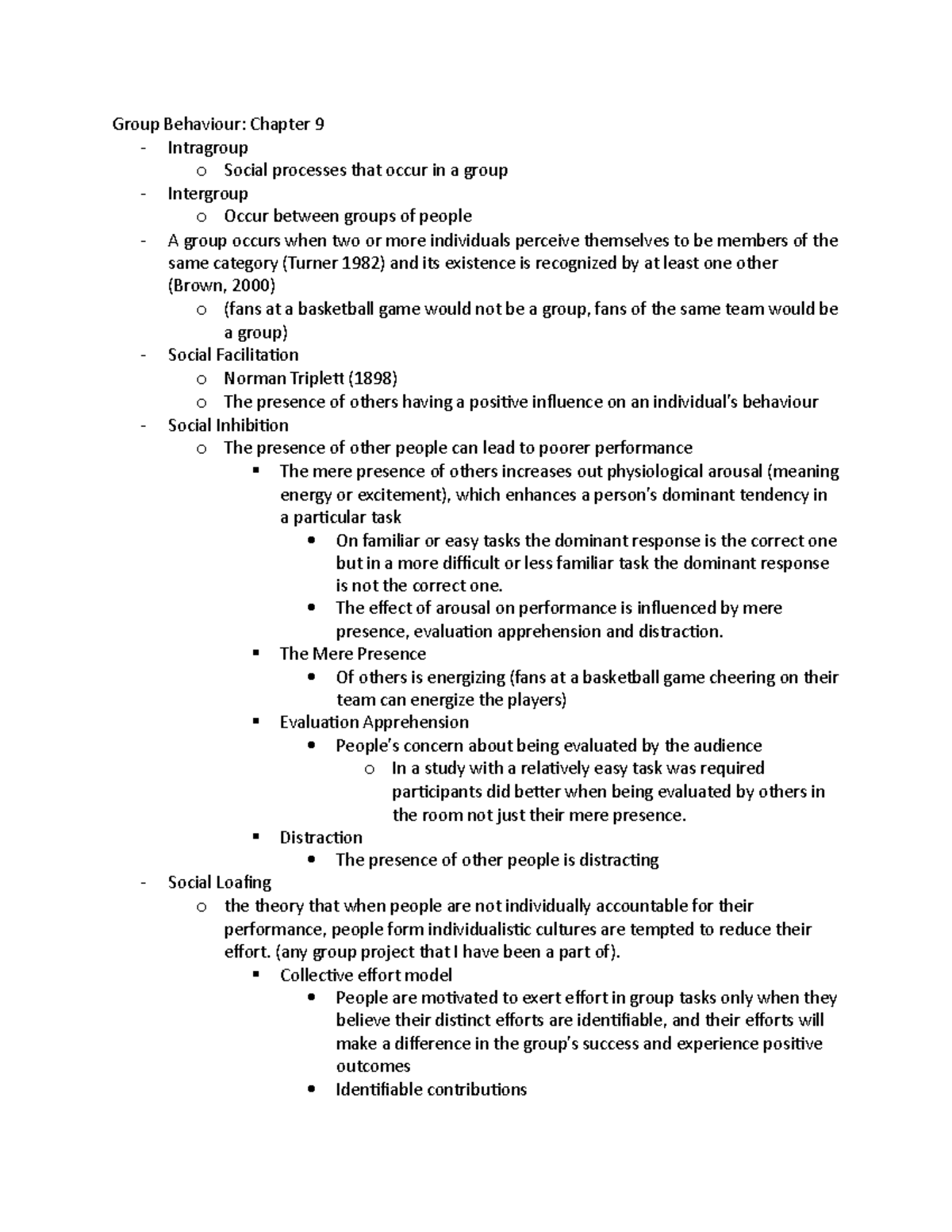 Group Behaviour Notes Chapter 9 &10 (Autosaved) - Group Behaviour ...