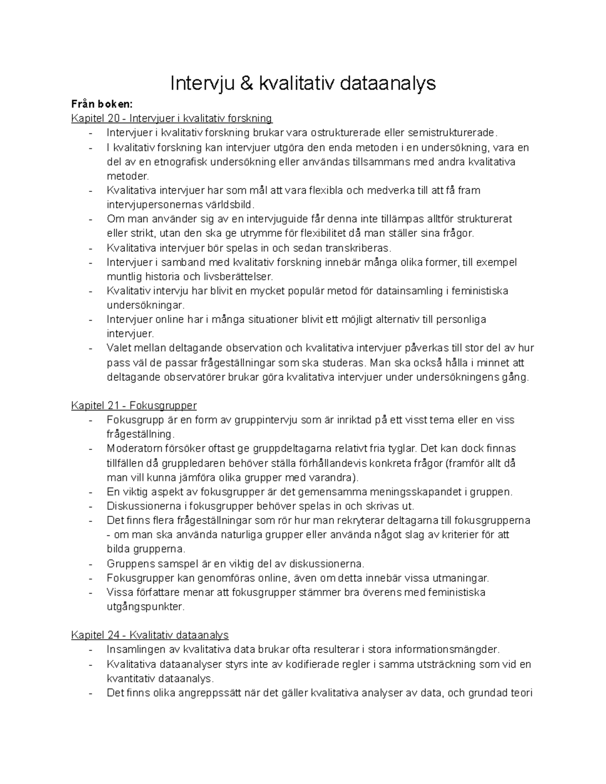Föreläsning 7 - Intervju kvalitativ dataanalys - Intervju & kvalitativ ...