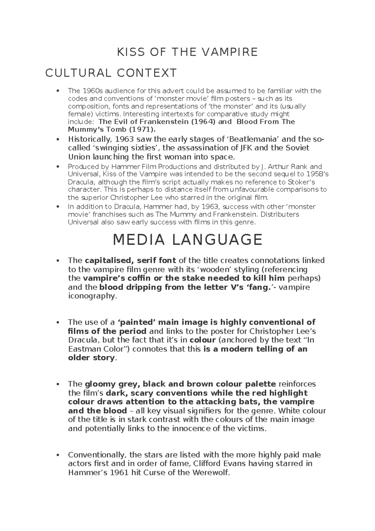 Kiss of the vampire - KISS OF THE VAMPIRE CULTURAL CONTEXT The 1960s ...