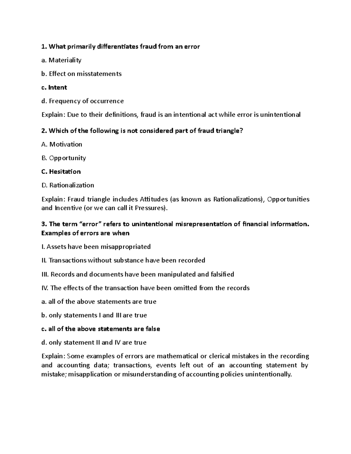 Quiz-KTCB - Basic Auditing - What primarily differentiates fraud from ...