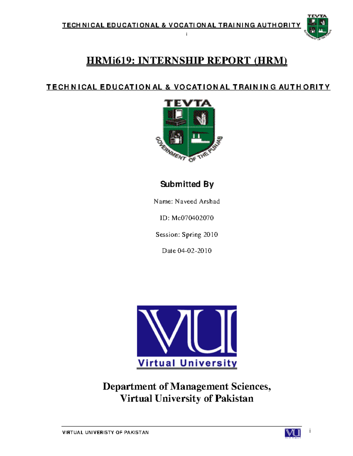 Dokumen - ldkfnlafjlakf - i VIRT UAL UNIVERISTY OF PAKIST AN i HRMi619 ...