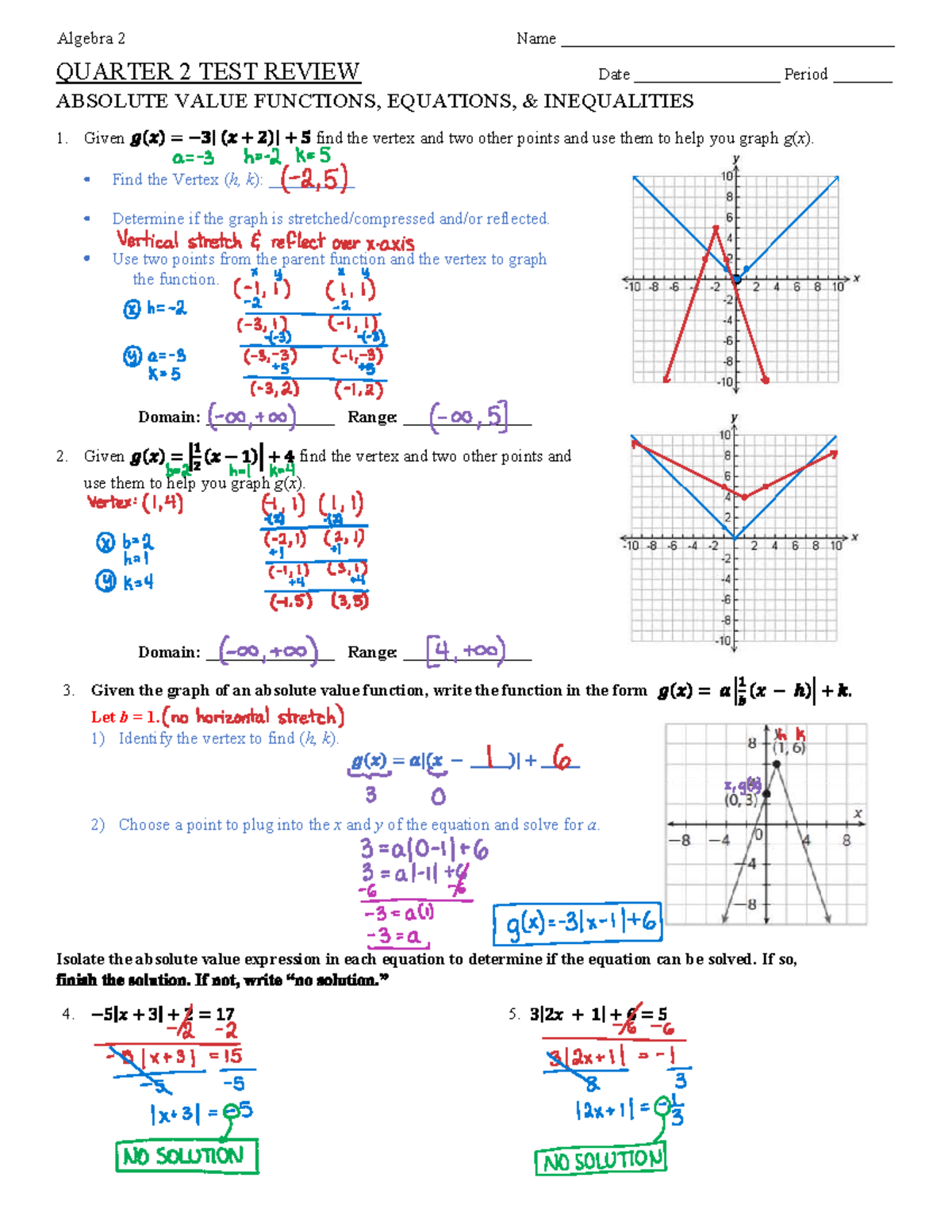 11-02 Completed Q2 TEST Review 1 - Algebra 2 Name