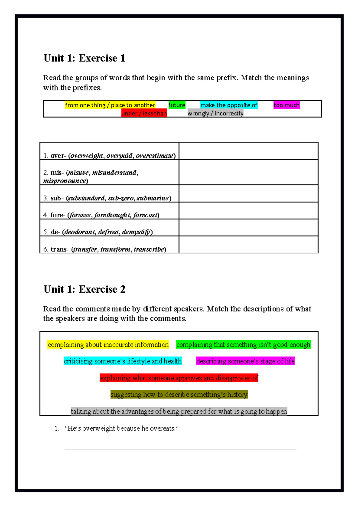 Unit 1 - Reading - IELTS Writing - Unit 1: Exercise 1 Read the groups ...