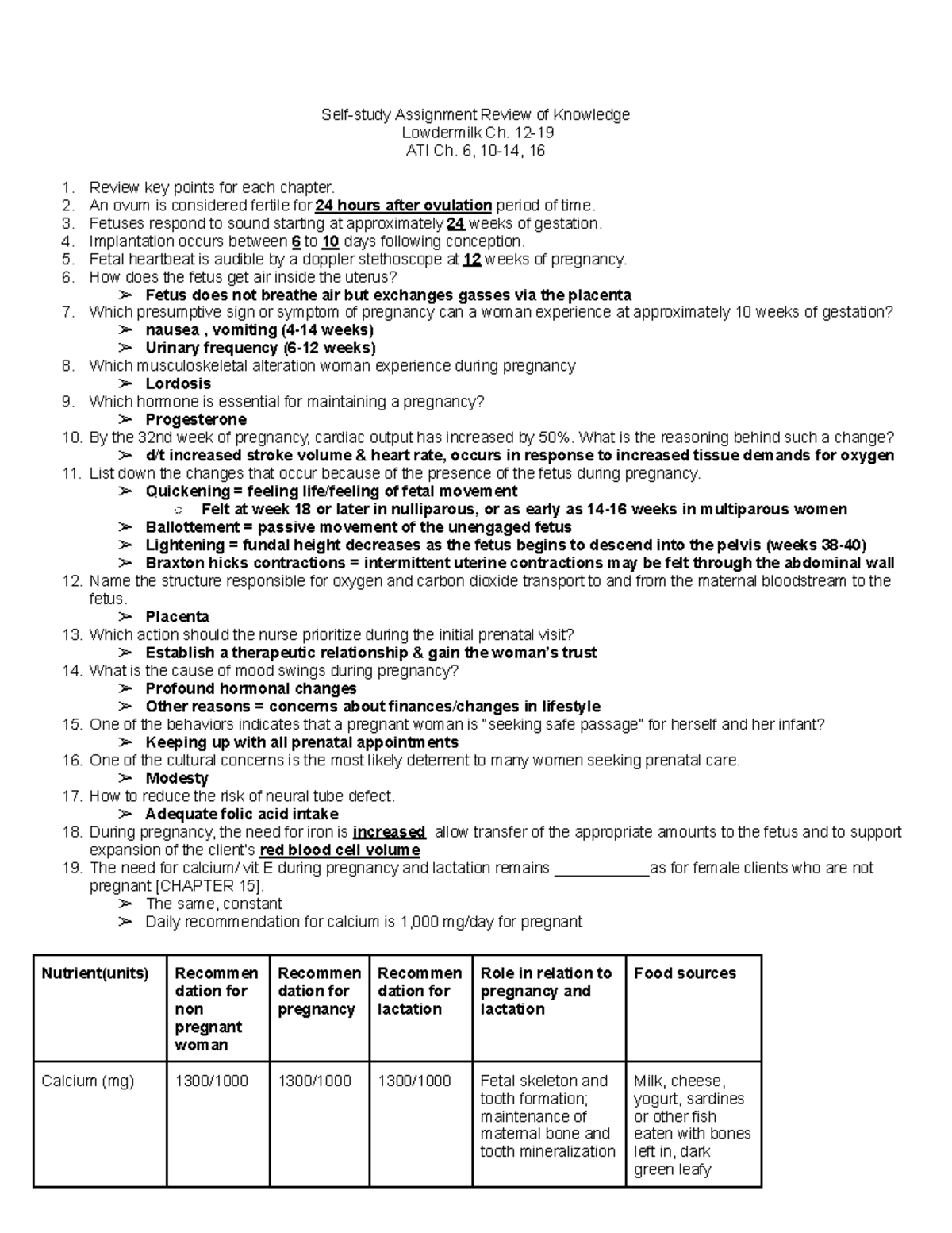 Exam 2 self study - Self-study Assignment Review of Knowledge ...