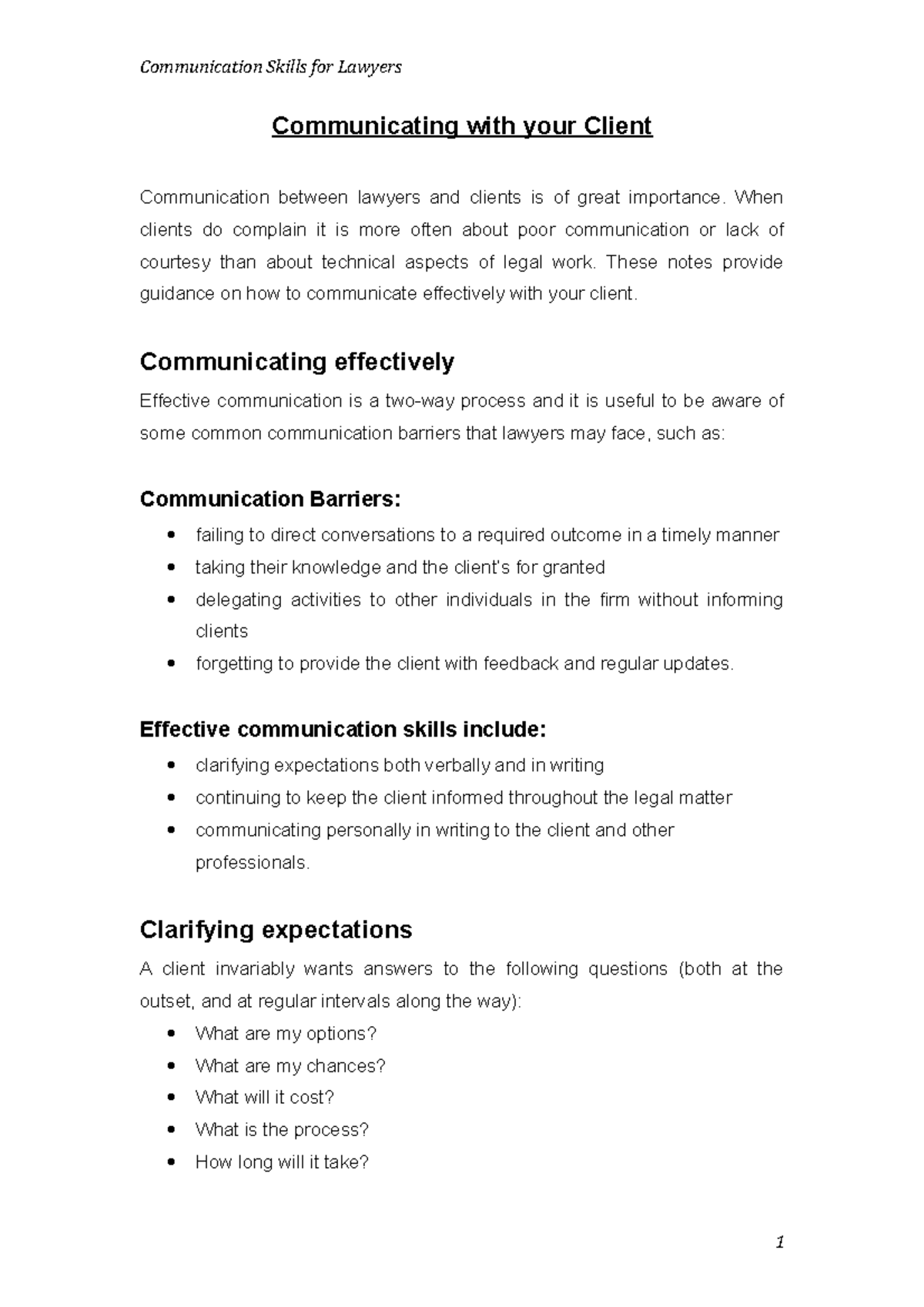 COMM 10 - informative notes - Communication Skills for Lawyers ...
