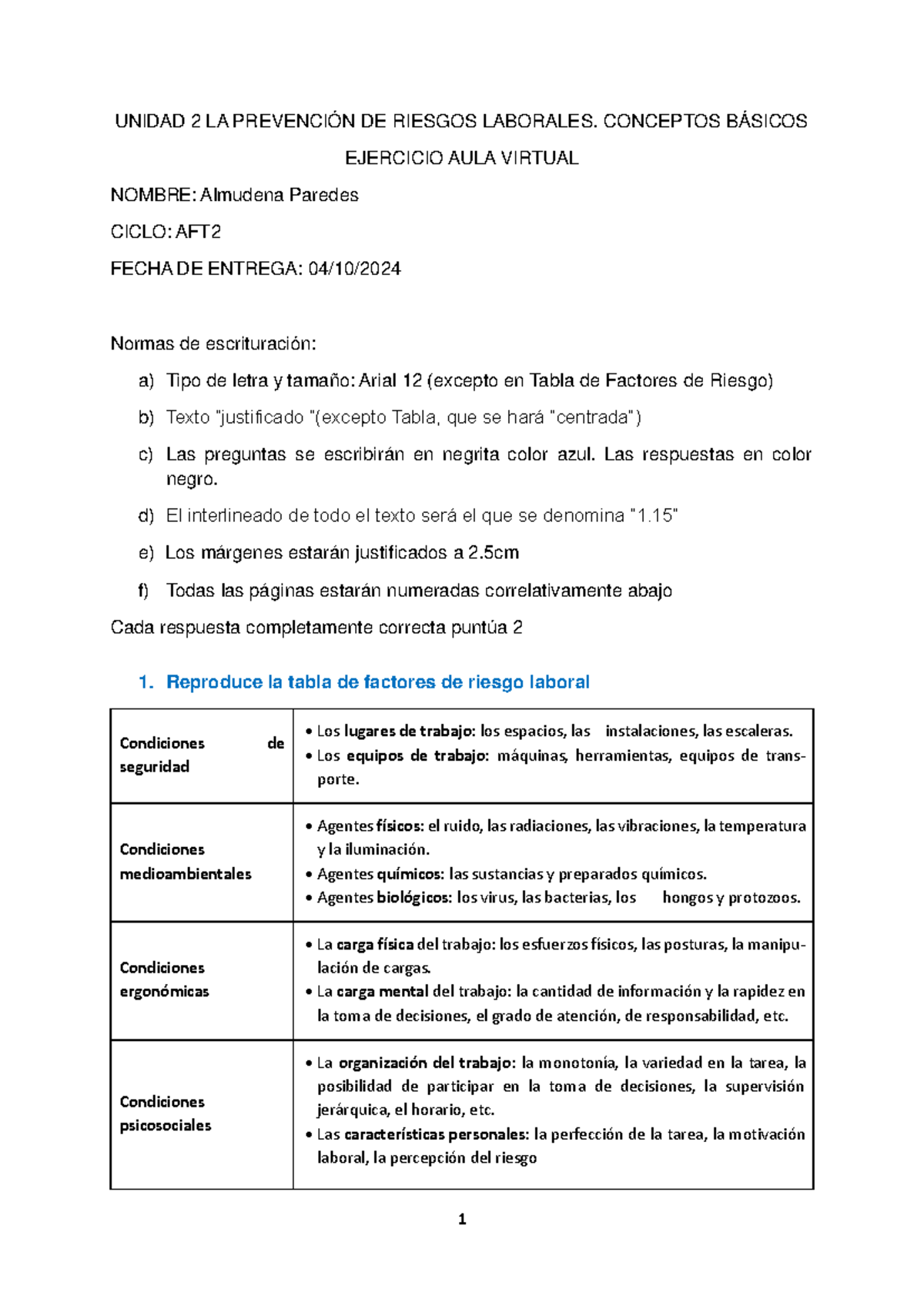 PRL-Ejercicio 1 - FOL - UNIDAD 2 LA PREVENCIÓN DE RIESGOS LABORALES. CONCEPTOS BÁSICOS EJERCICIO ...