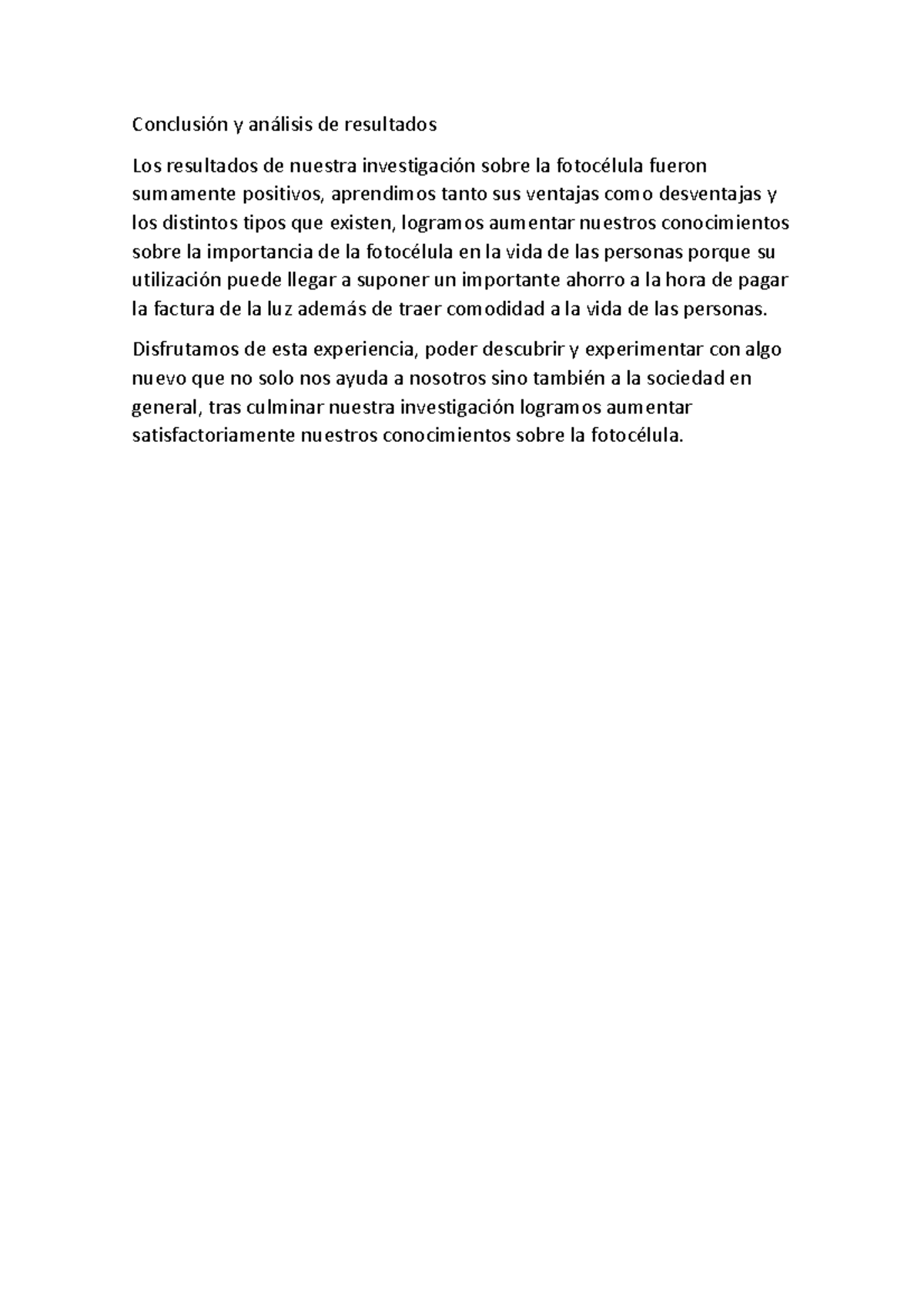 Conclusión y análisis de resultados - Conclusión y análisis de ...