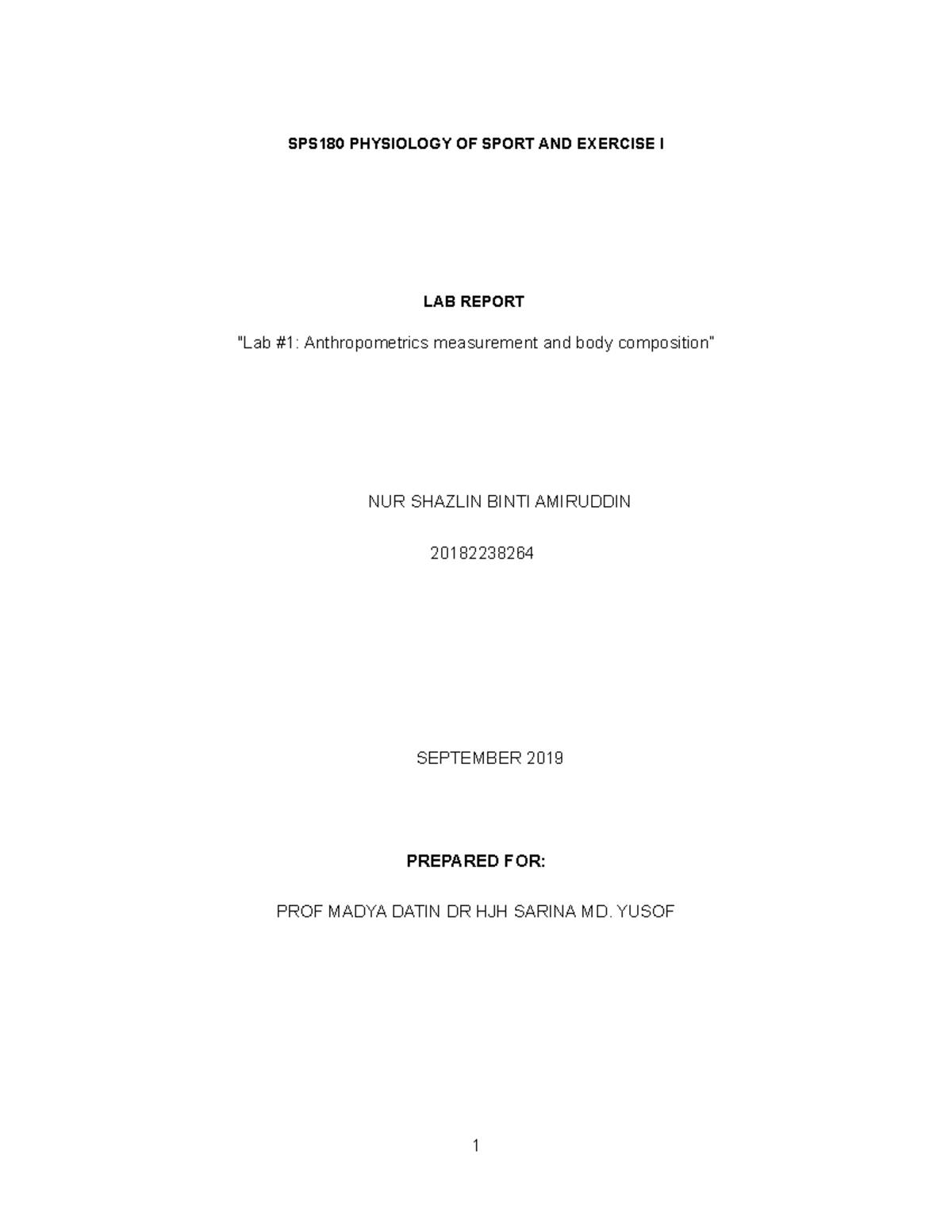 LAB Report assignment SPS180 exercise physiology - Introduction to ...