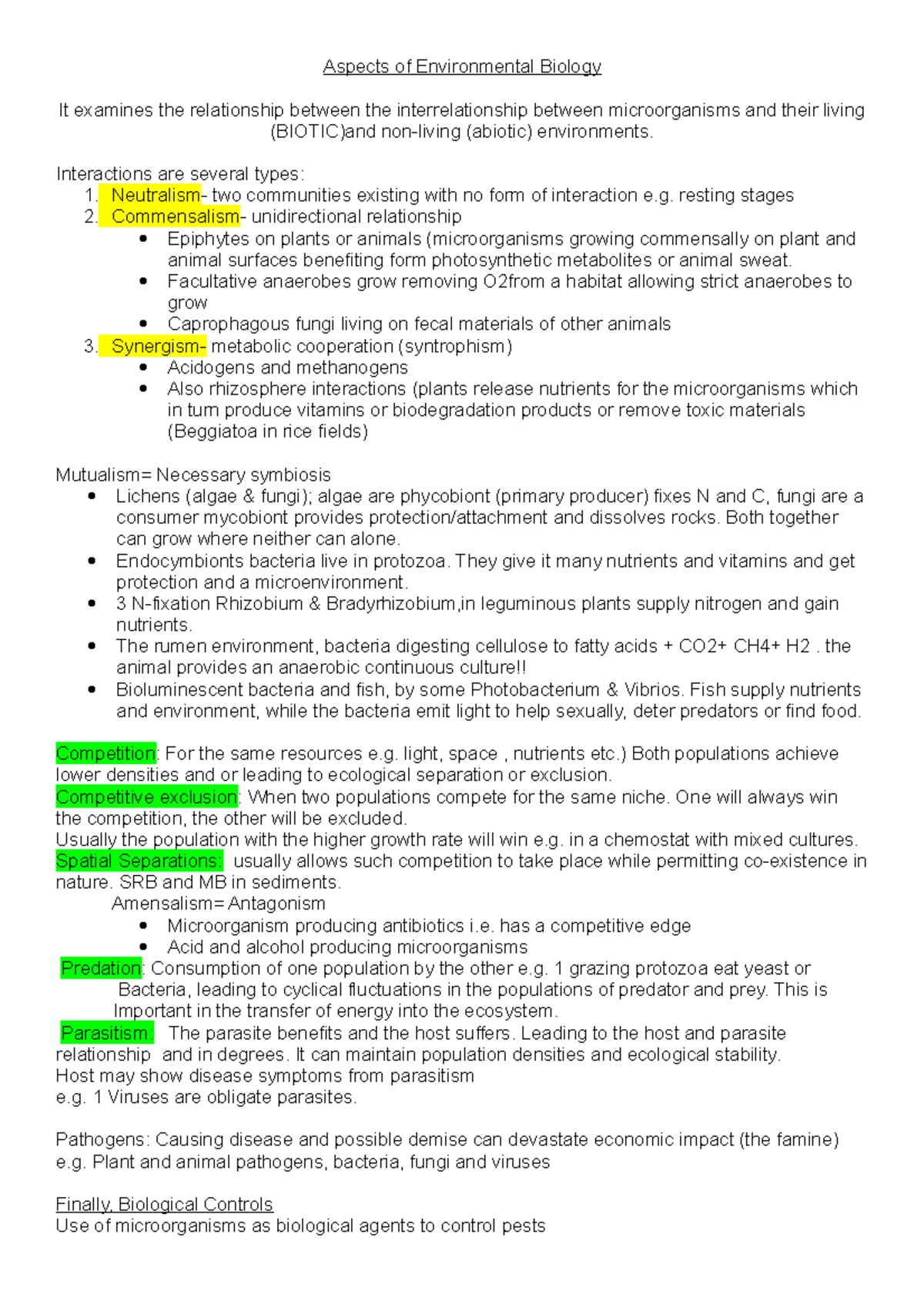 Microbiology- week 11 - Lecture notes 2 - Aspects of Environmental ...