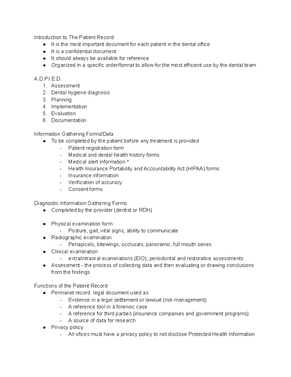 Patient Record Intro To Dental Hygiene Ll Lecture Notes patient-record-intro-to-dental-hygiene-ll-lecture-notes