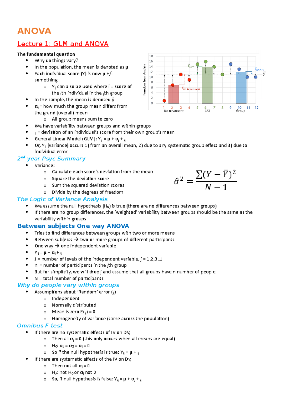 Notes - ANOVA Lecture 1: GLM and ANOVA The fundamental question Why do ...