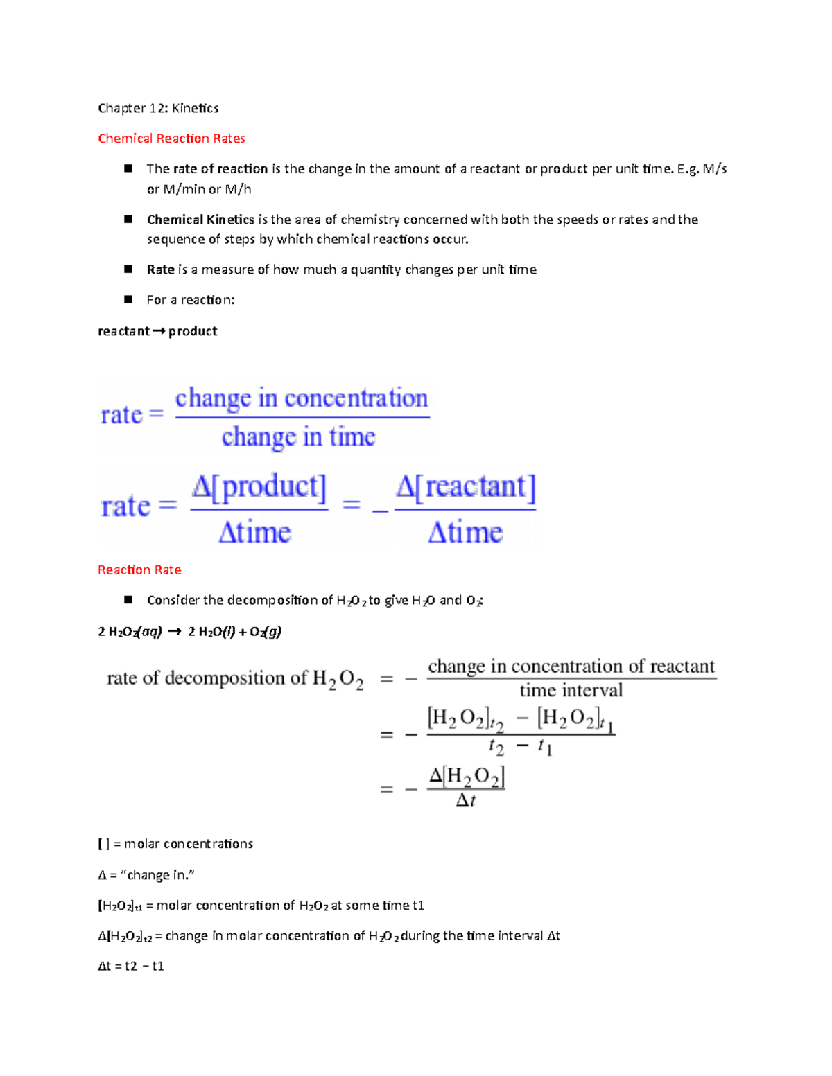 Chapter 12 kinetics - Chapter 12: Kinetics Chemical Reaction Rates The ...