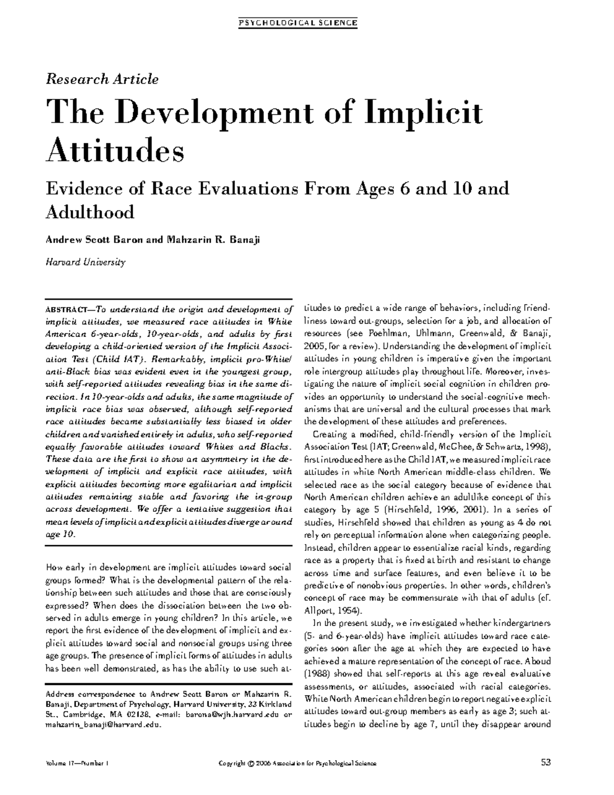 Development of Implicit Attitudes - Research Article The Development of ...
