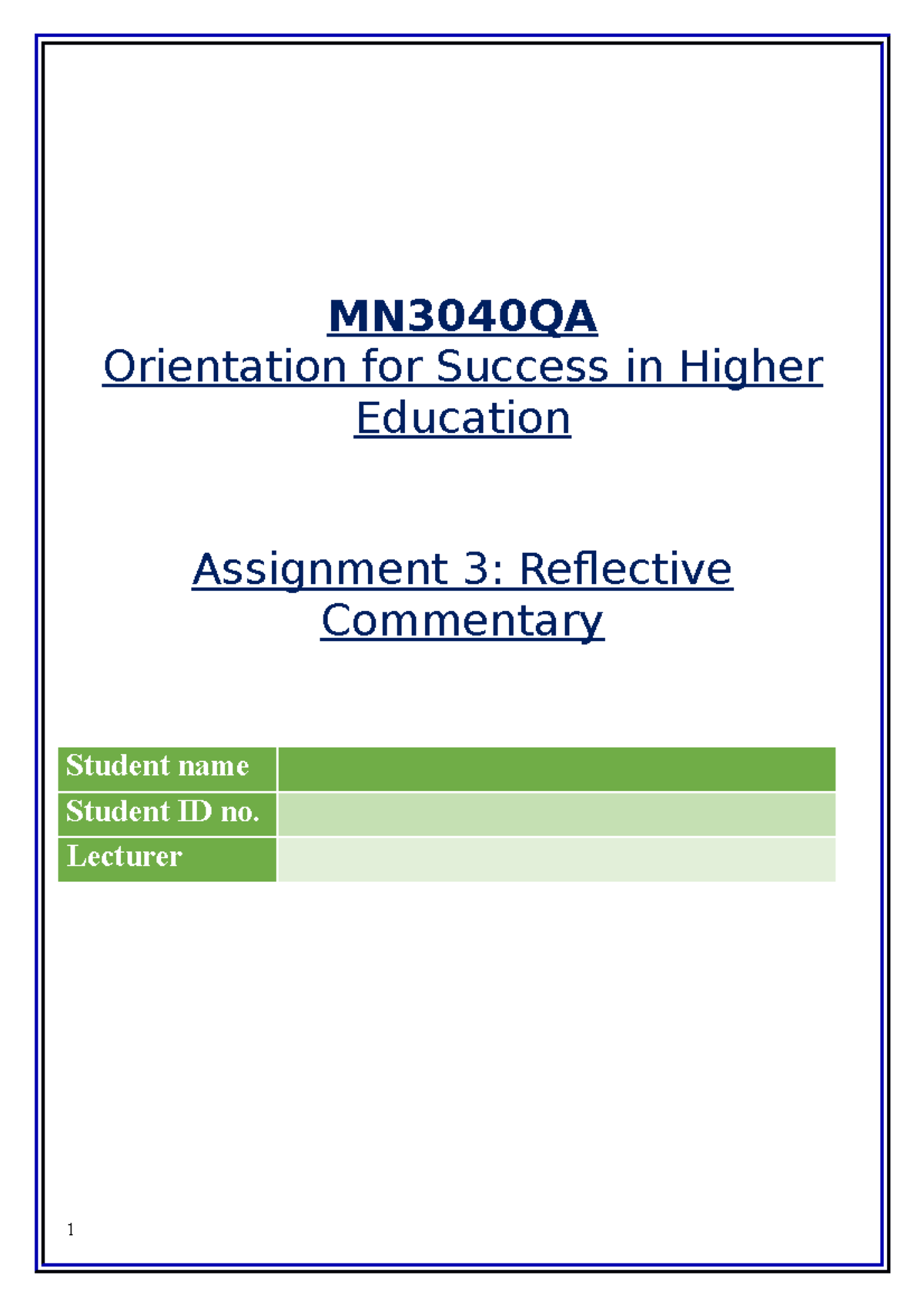 OSHE 3 Essay Template Edit befor - MN3040QA Orientation for Success in ...