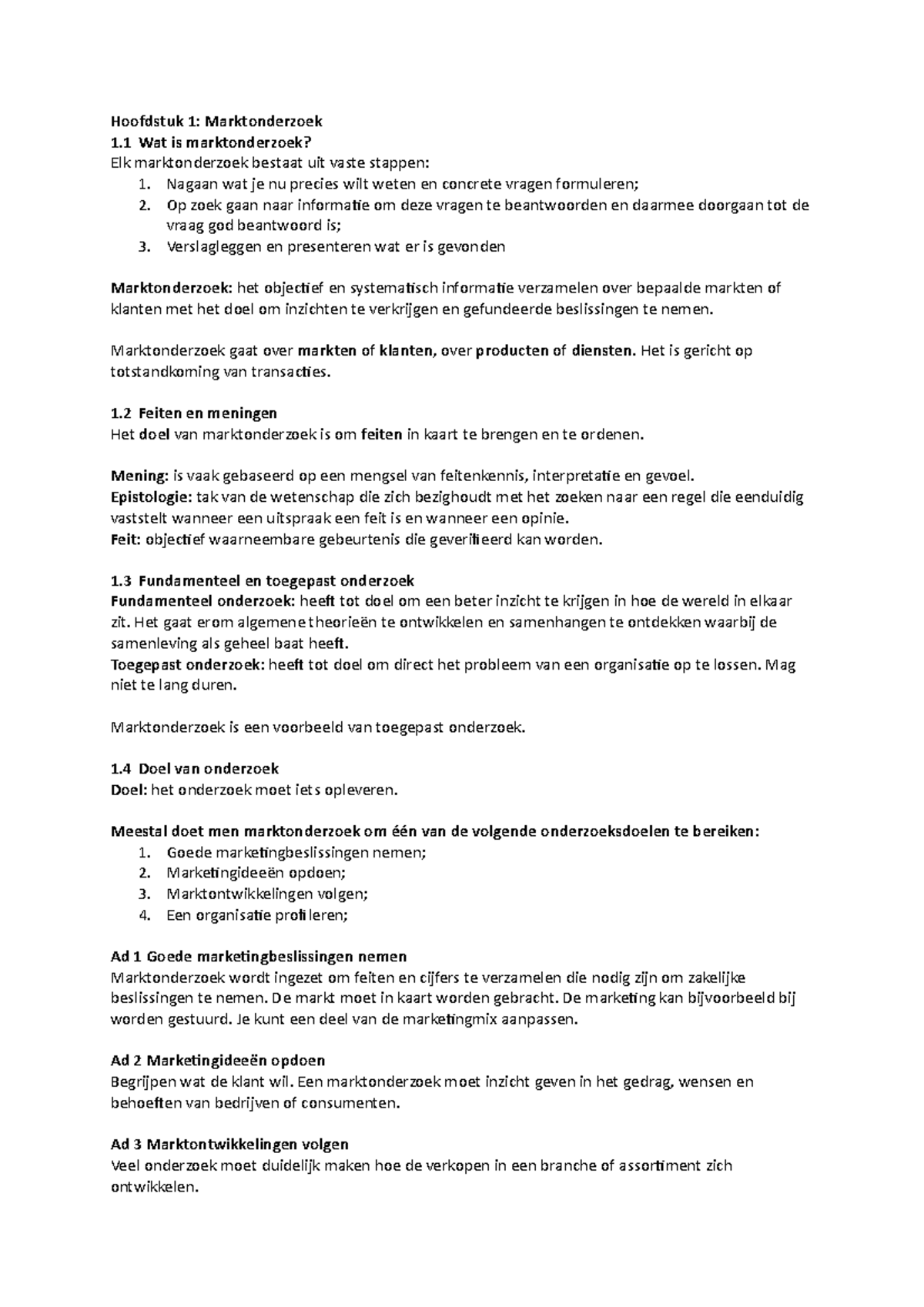 Marktonderzoek jaar 4 Commerciele Economie - Hoofdstuk 1 ...