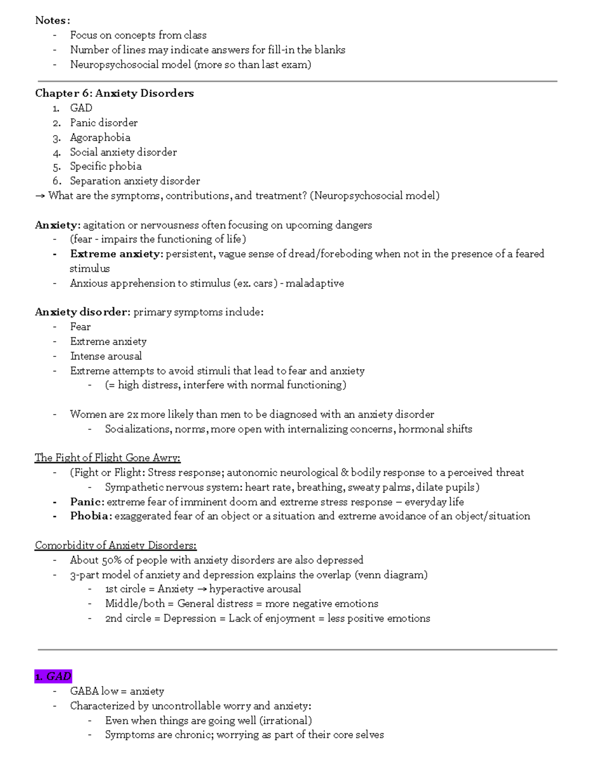 Abnormal Psych Unit 2 Notes (6-10) - NRWH V: FRcXV RQ cRQceSWV fURP ...