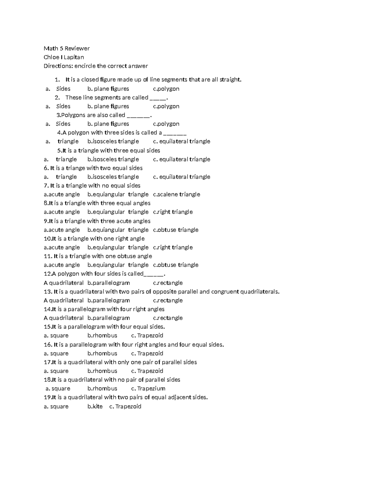 Mathreviewer 5 - math reviwee - Math 5 Reviewer Chloe I Lapitan ...