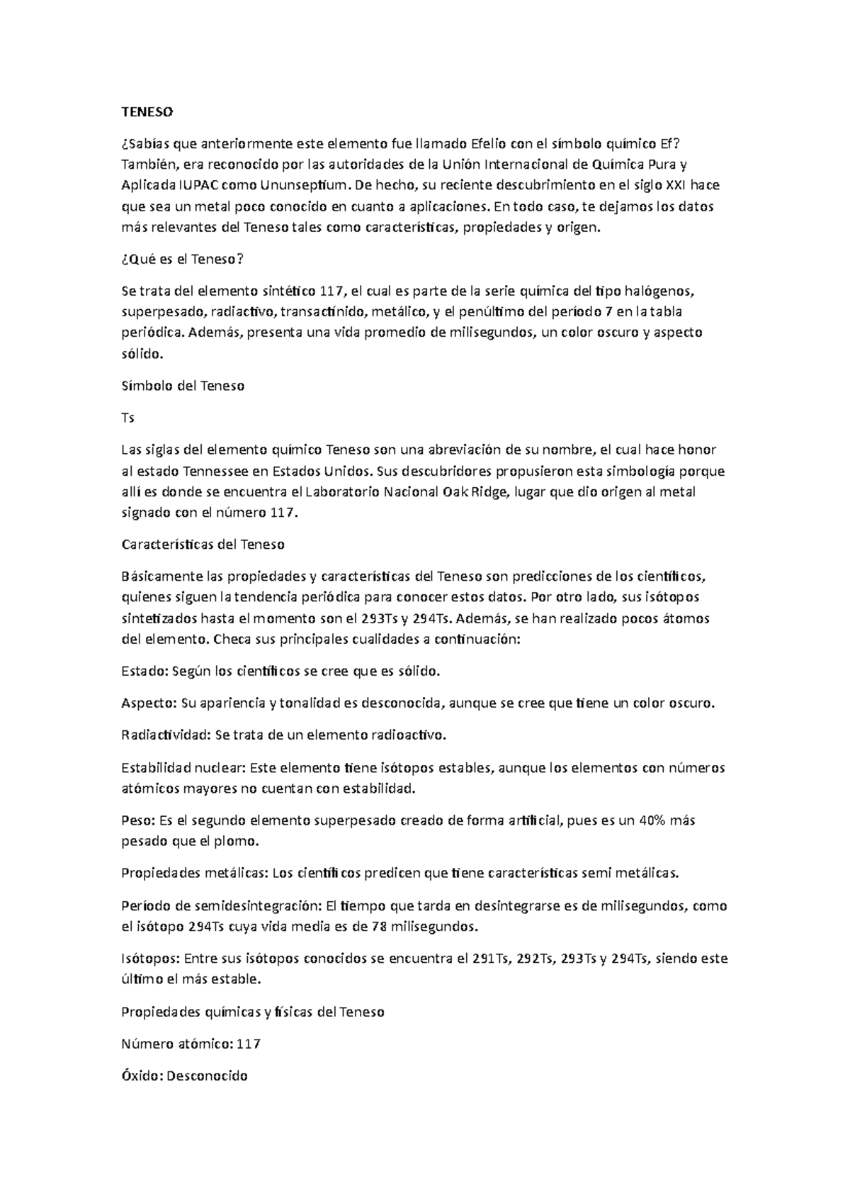 Teneso - TENESO ¿Sabías que anteriormente este elemento fue llamado ...