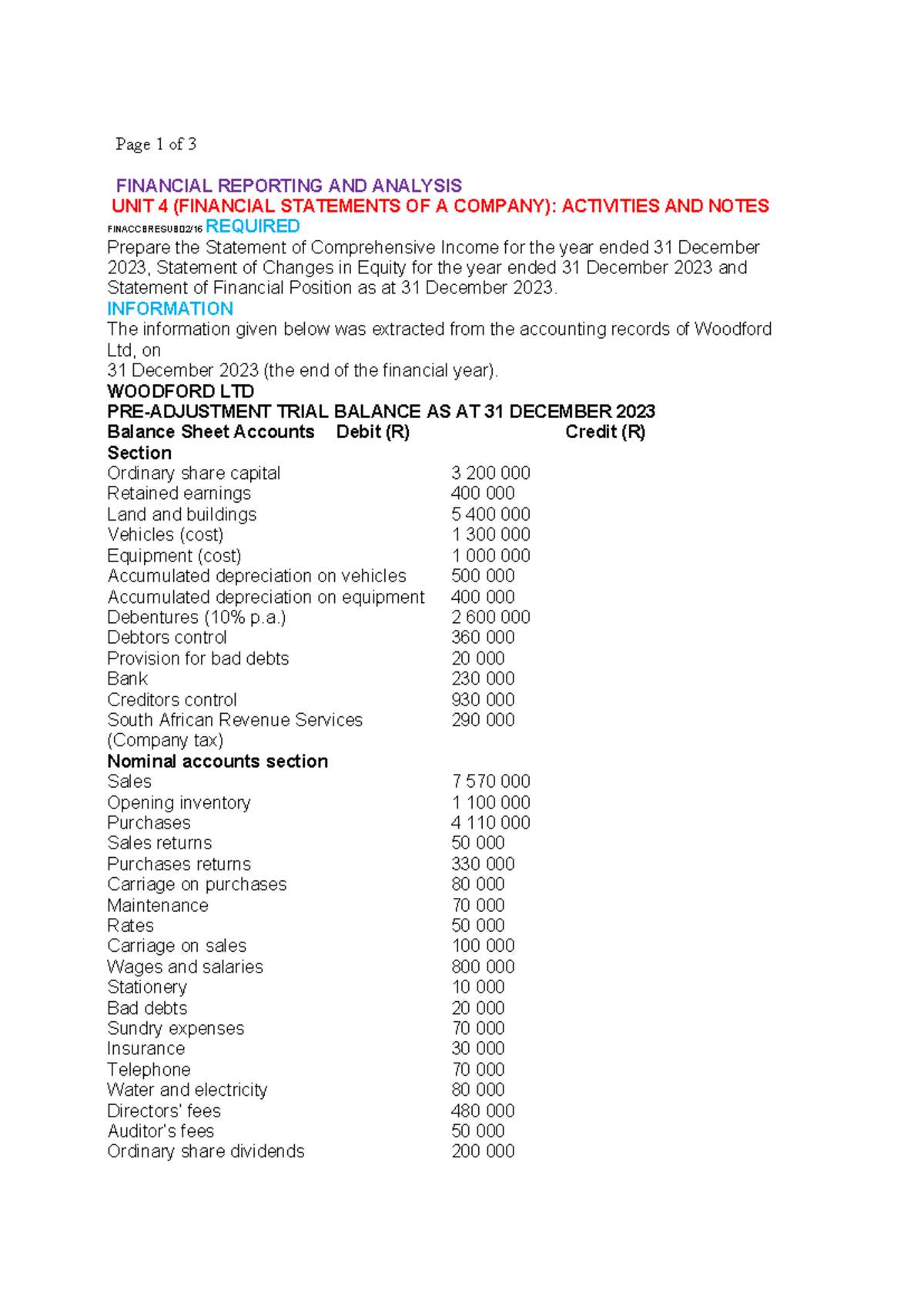 Financial report and analysis unit 4 activities - Page 1 of 3 FINANCIAL ...