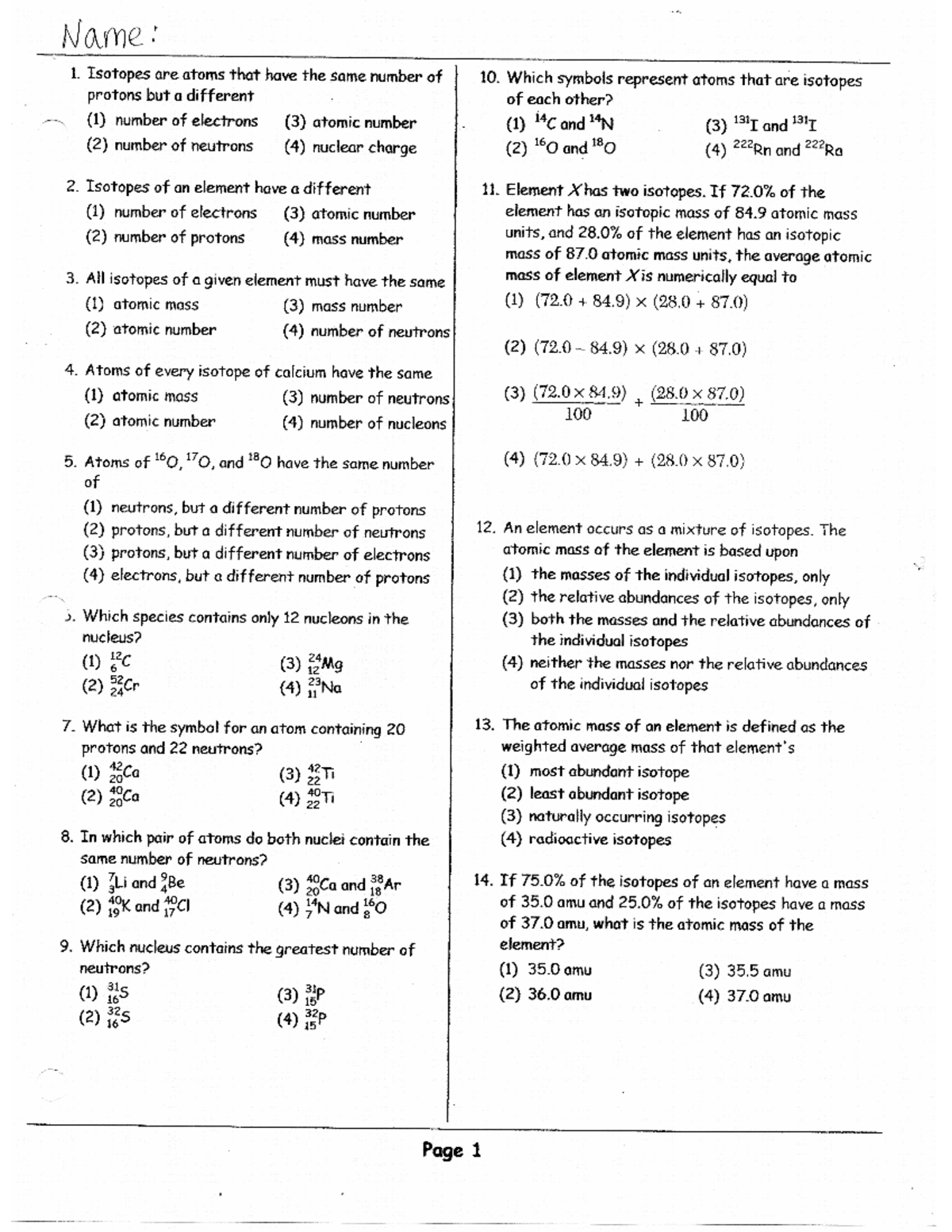 Isotope Questions 1-14 - CHEM 1405 - Studocu