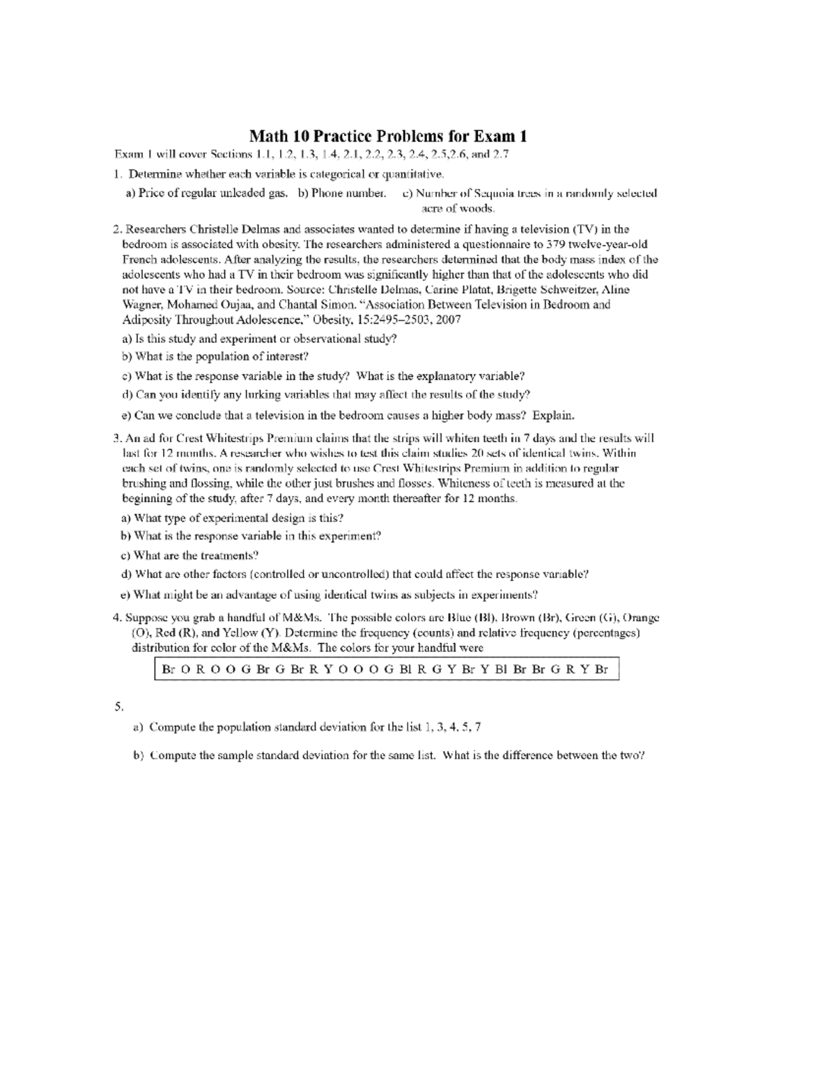 Math 10 Practice Problems of Exam 1 - MAT 010 - Studocu