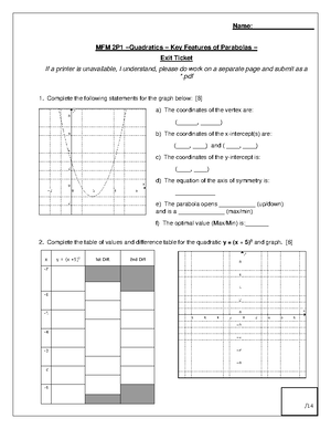 Exit Ticket 3 - Perfect and Difference of Squares - MFM 2P1 – Algebra ...