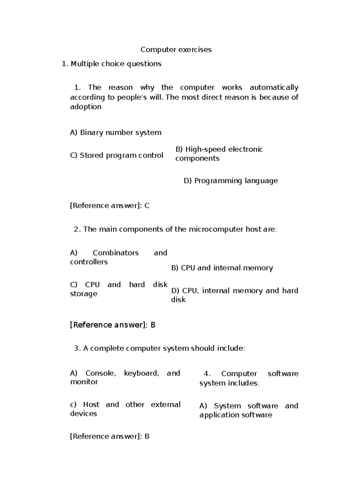 Computer exercises - The content explained by the supervisor in class ...