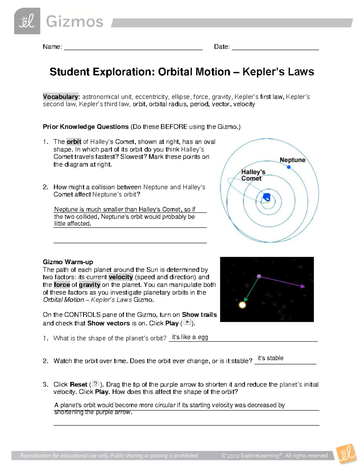 Orbital Motion SE - sssss - Name ...