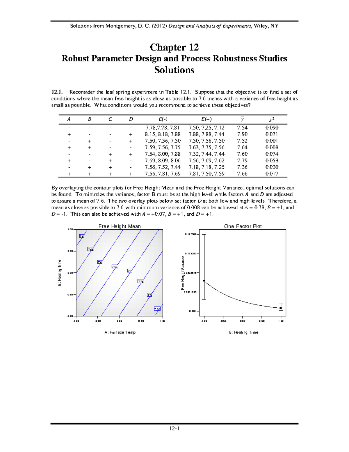 Ch12 Solution Manual Chapter 12 Chapter 12 Robust Parameter Design And Process Robustness