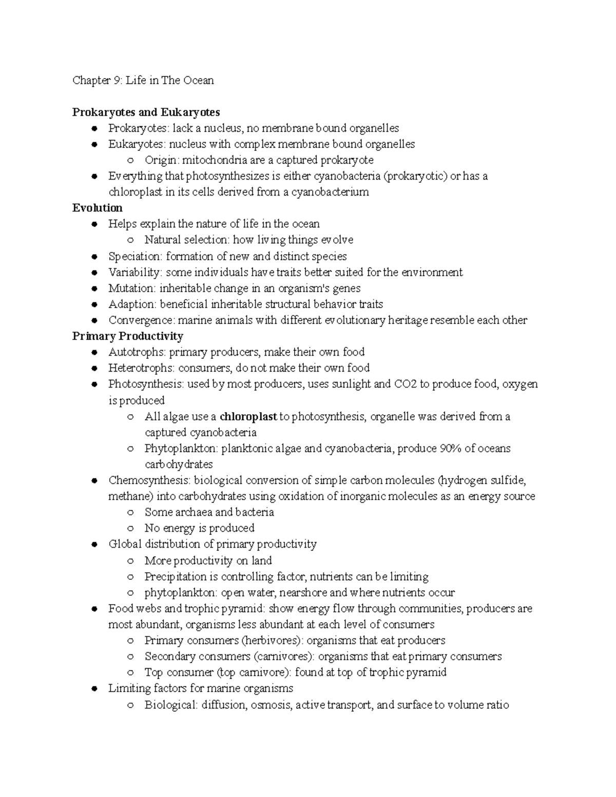Oceanography Exam 4 Study Guide - Chapter 9: Life in The Ocean ...