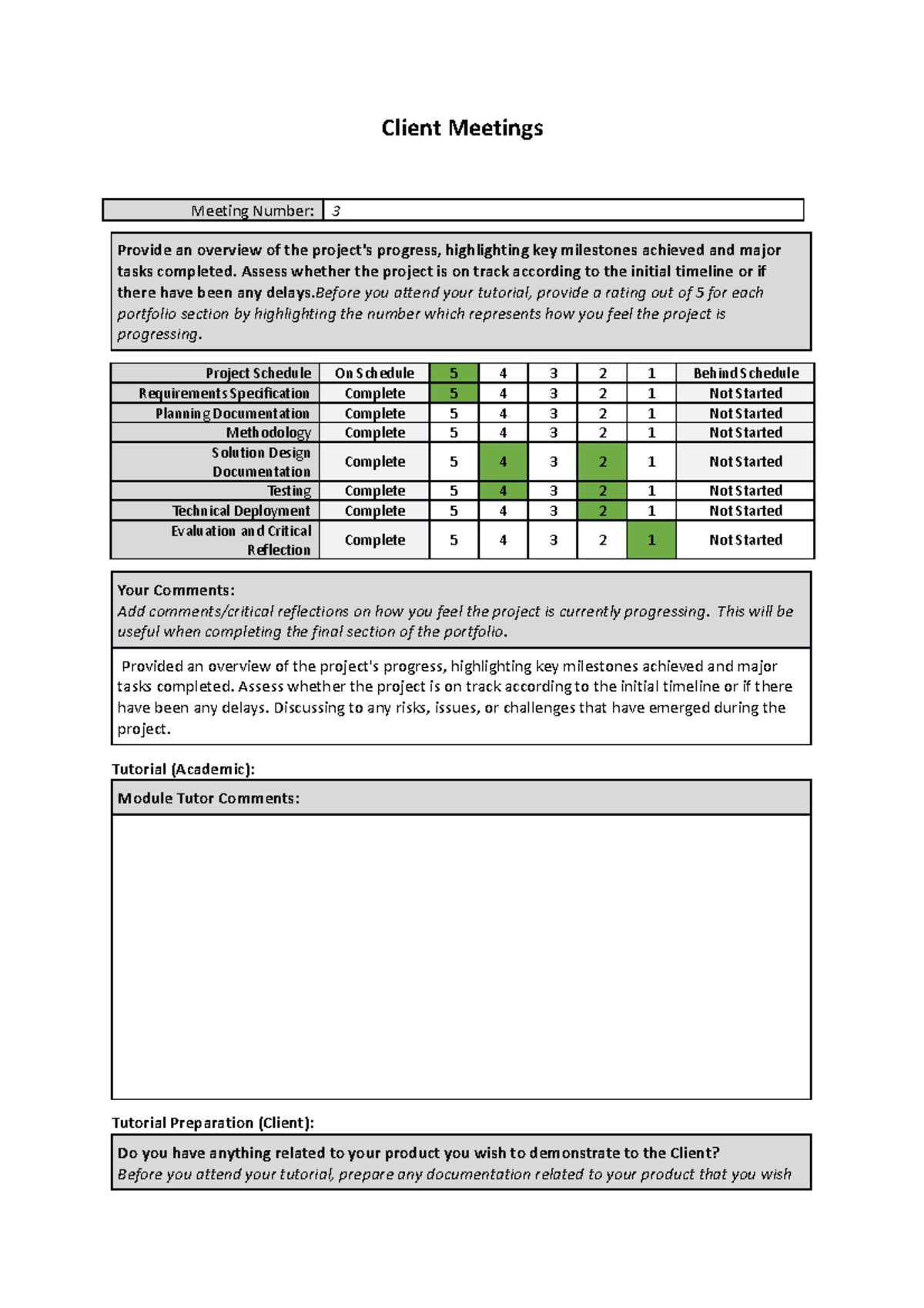CET333 Client and Tutor Tutorial 3 - Client Meetings Meeting Number: 3 ...