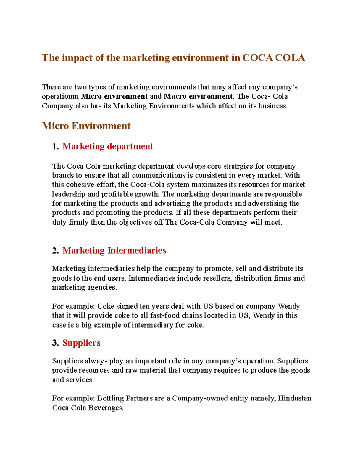 The impact of the marketing environment in COCA COLA - The Coca- Cola ...