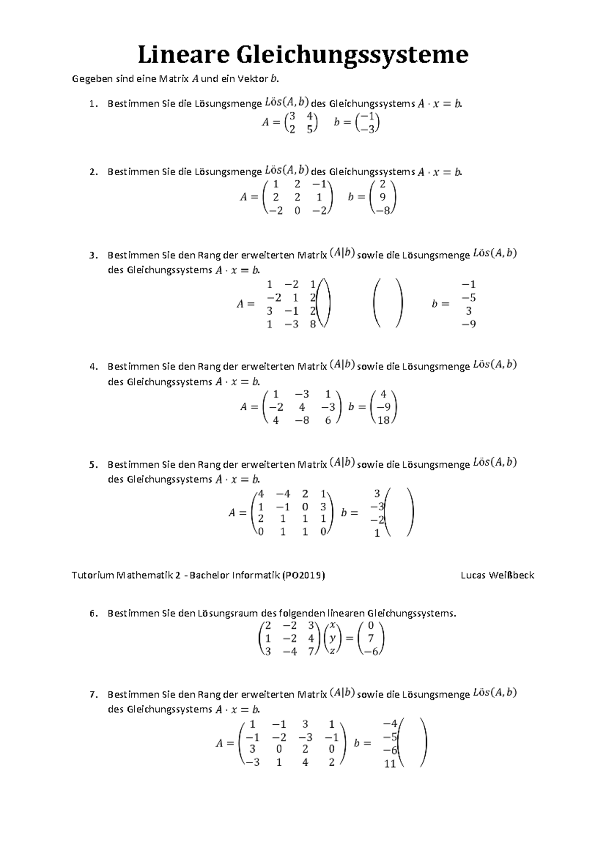 Lineare Gleichungssysteme - Lineare Gleichungssysteme Gegeben sind eine ...
