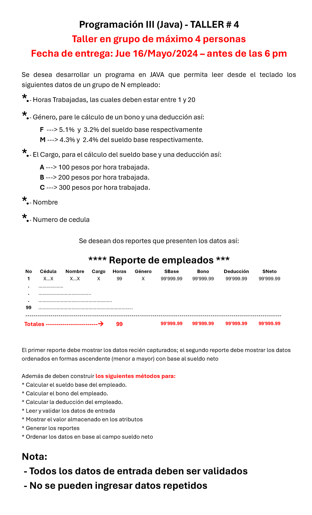 P18 Taller 4 Vectores Empresa - Programación III (Java) - TALLER # 4 Taller en grupo de máximo 4 ...