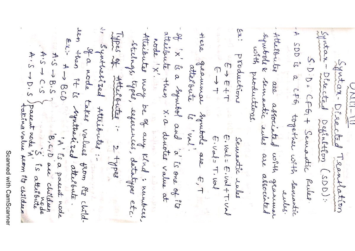 CD III unit notes - Directed Translation Syntax Directed Definition S ...