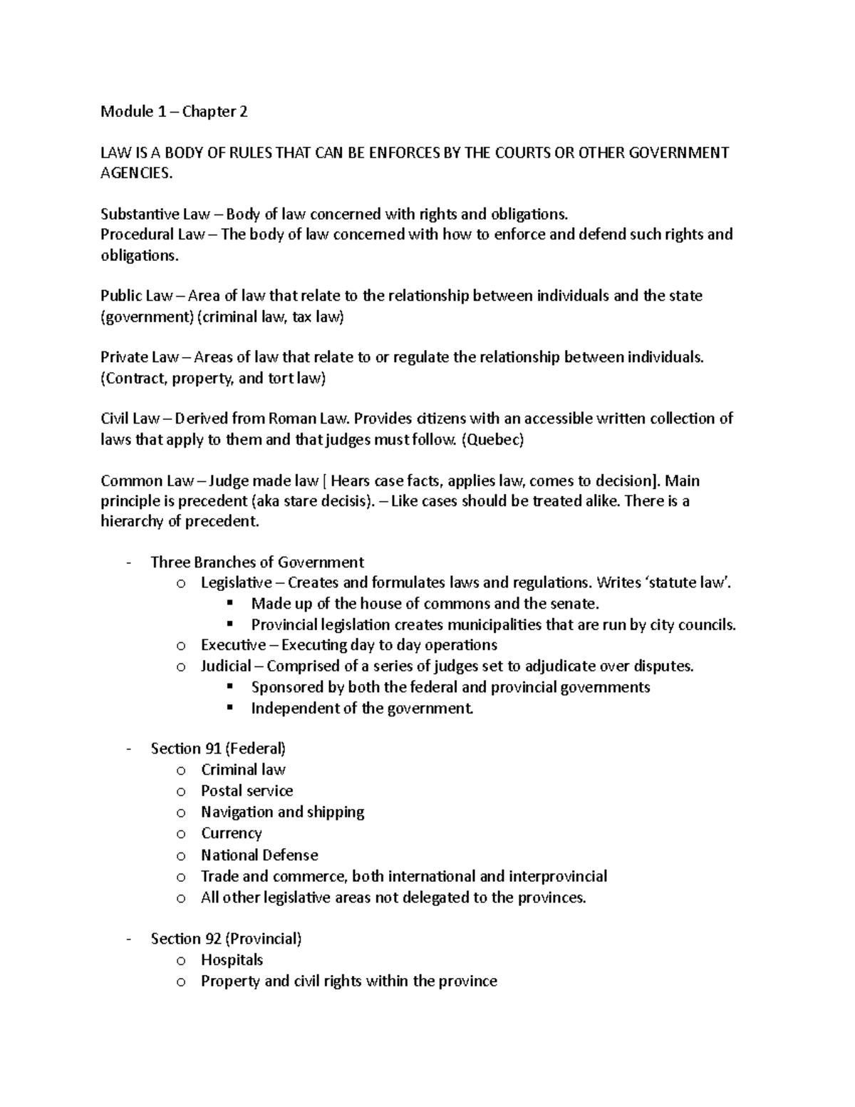 Module 1 Notes - Module 1 – Chapter 2 LAW IS A BODY OF RULES THAT CAN ...